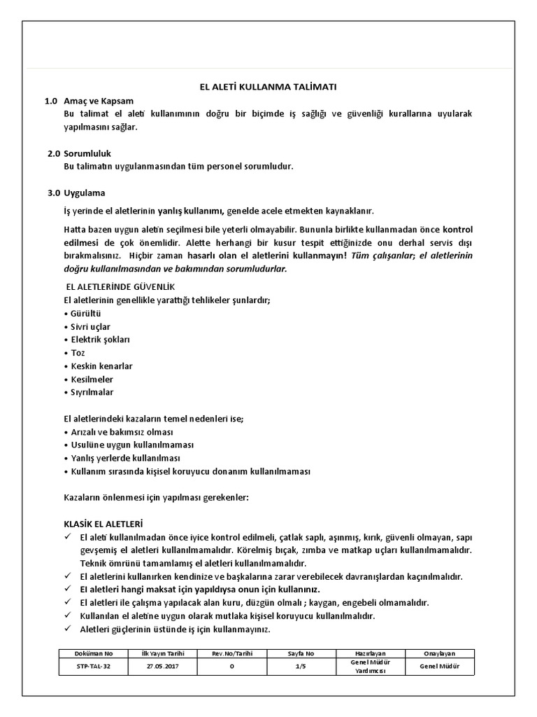 STP-TAL-32 El Aleti Kullanma Talimatı | PDF