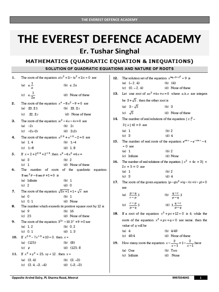 Quadratic Class12 | PDF | Complex Number | Zero Of A Function