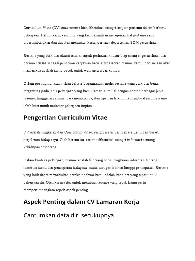 Tips Menulis CV Lamaran Kerja | PDF | Karier & Perkembangan