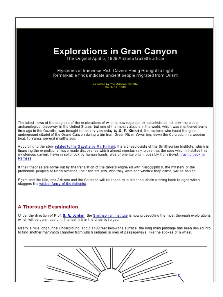 Explorations in Grand Canyon The Original April 5, 1909 Arizona Gazette ...