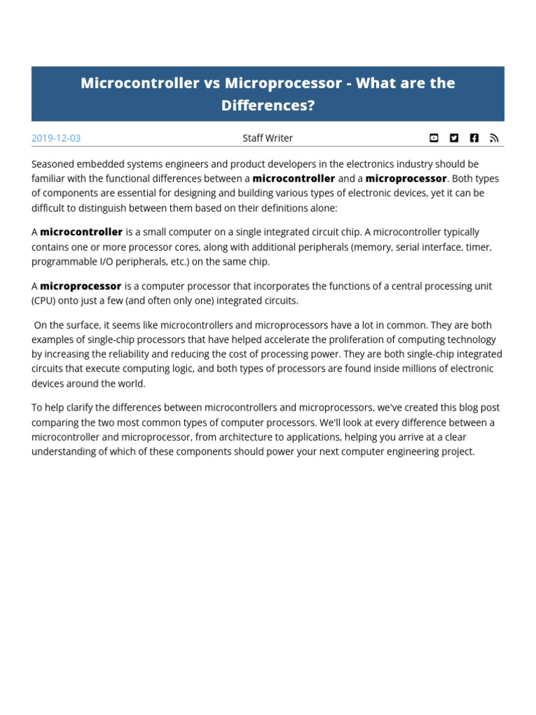 Microcontroller Vs Microprocessor - What Are The Differences? - Total Phase | PDF ...