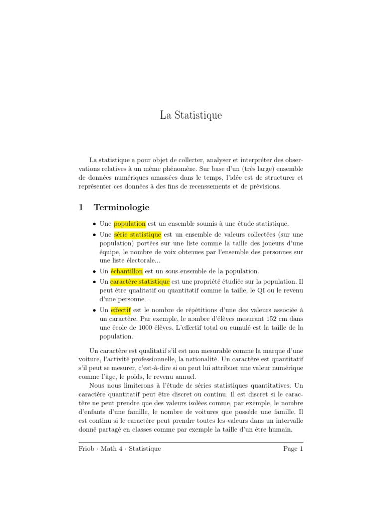 Introduction à la Statistique Quantitative | PDF | Médiane ...