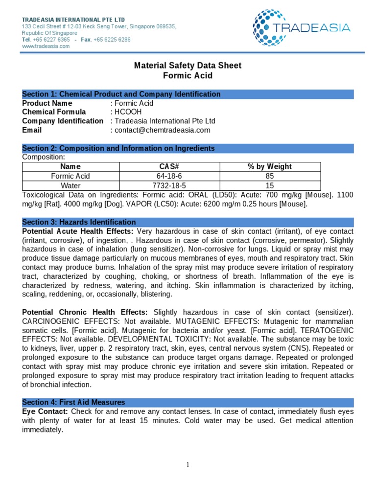 MSDS Formic Acid Luxi | PDF | Water | Combustion