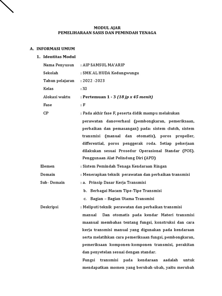 Modul Ajar P Sasis DPD New | PDF