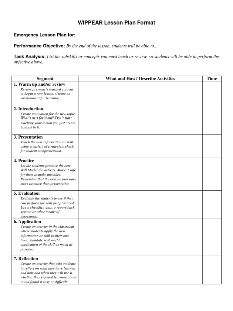Emergency Lesson Plan Template | PDF