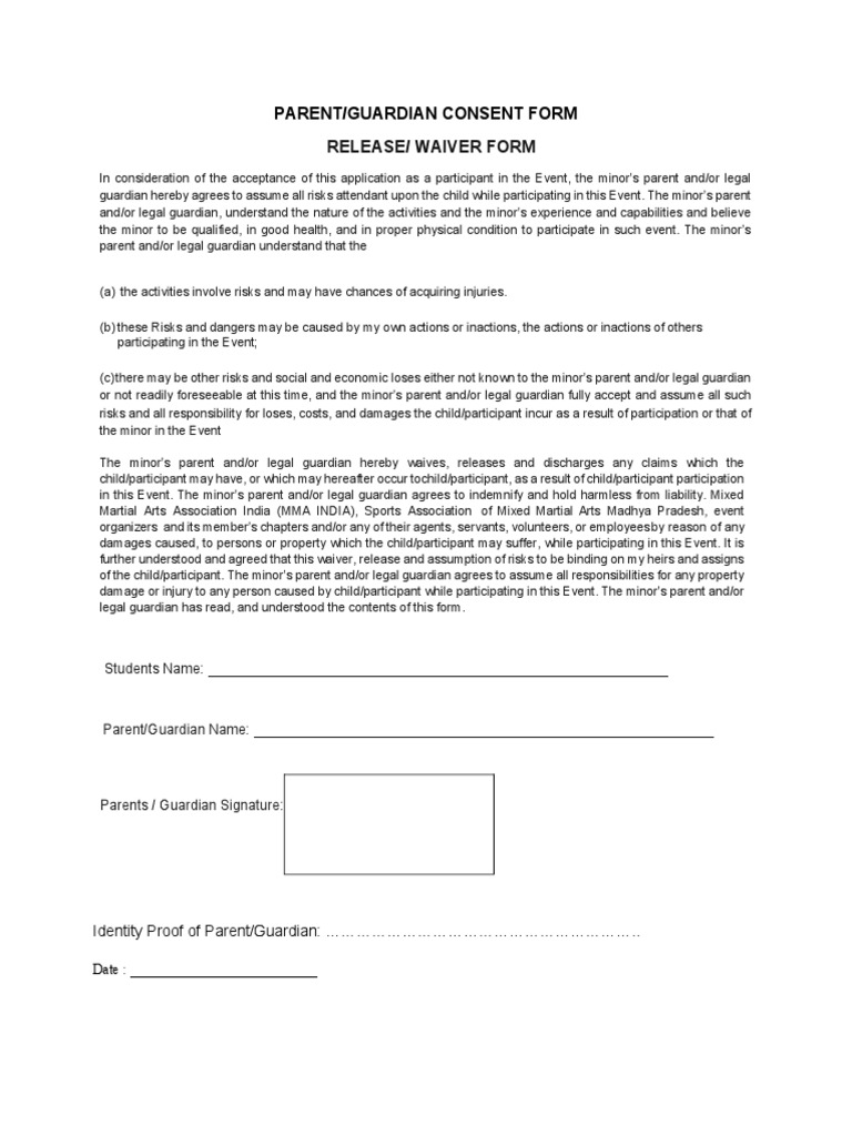 Parental Consent Form for Minors | PDF | Legal Guardian | Indemnity