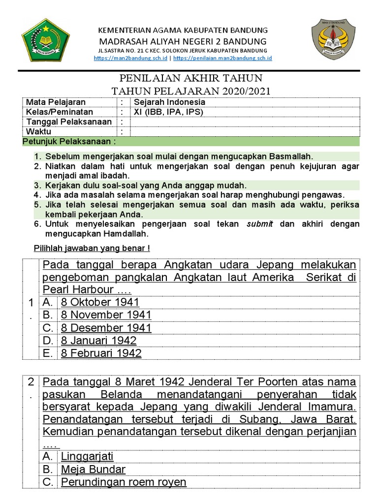 Soal Pat Sejarah Indonesia Kelas Xi | PDF Soal Pat Sejarah Indonesia Kelas Xi | PDF