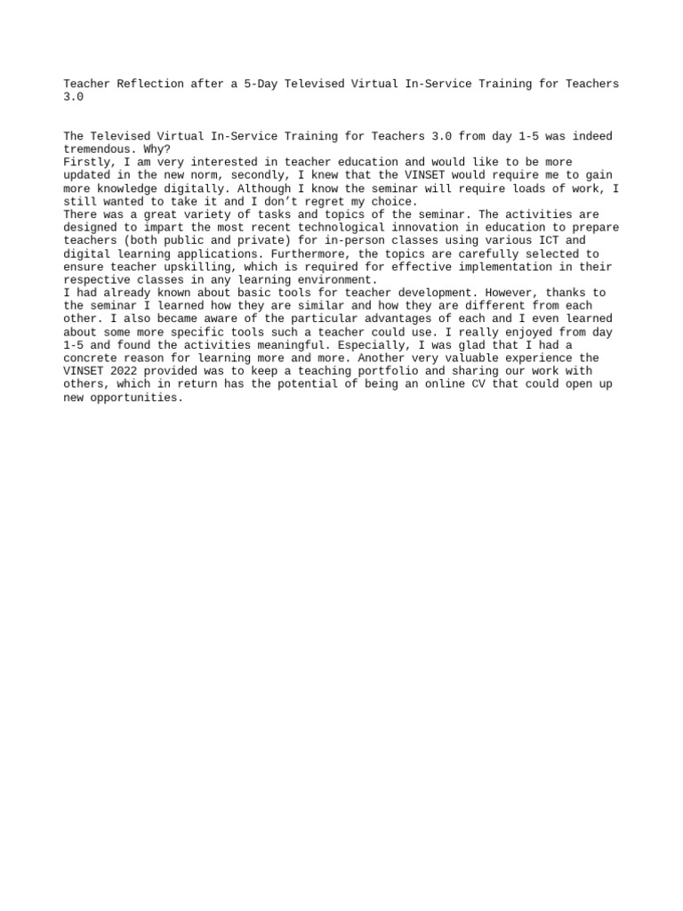 Teacher Reflection | PDF