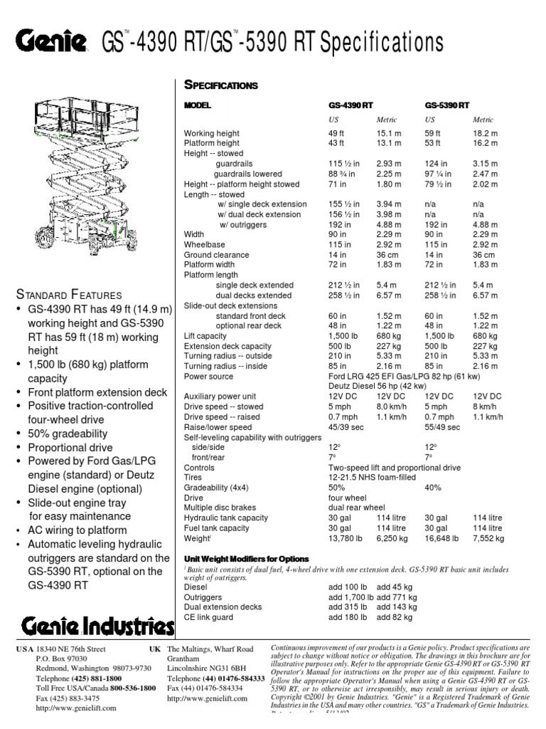 Genie GS 4390 RT, GS 5390 RT | PDF | Private Transport | Vehicles