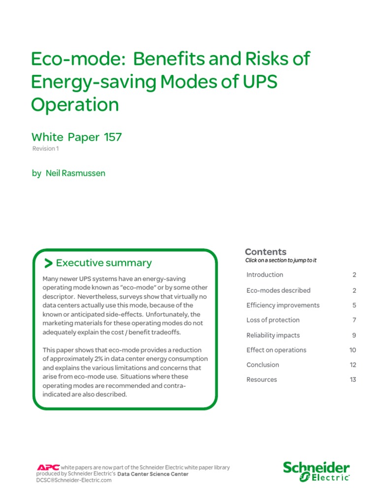 White Paper - Schneider - Eco Mode | PDF | Power Inverter | Data Center
