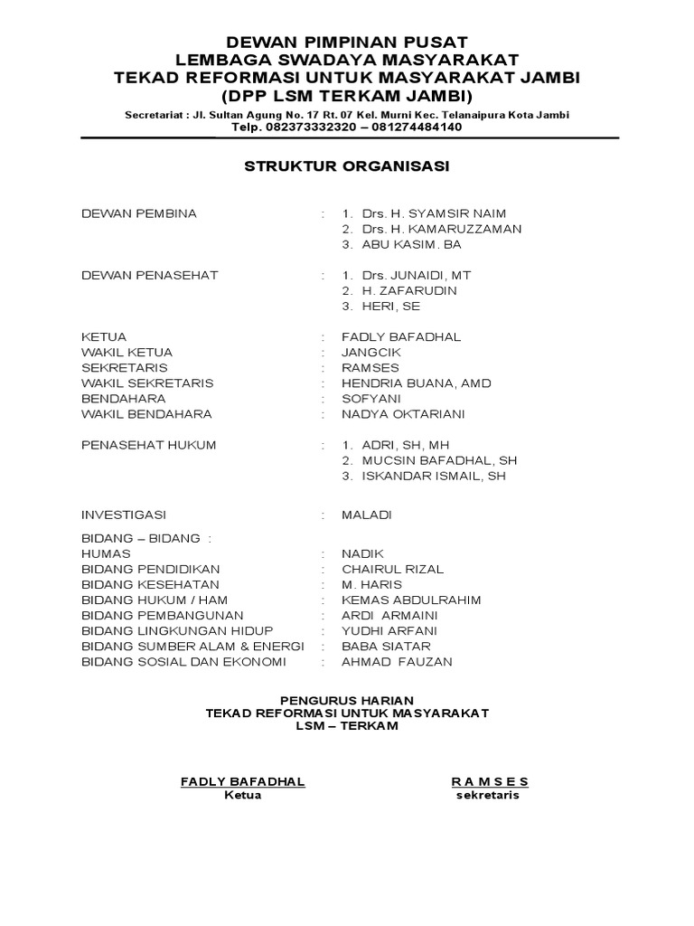 Lsm Terkam Struktur Organisasi Pdf