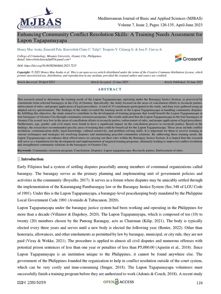 Enhancing Community Conflict Resolution Skills: A Training Needs ...