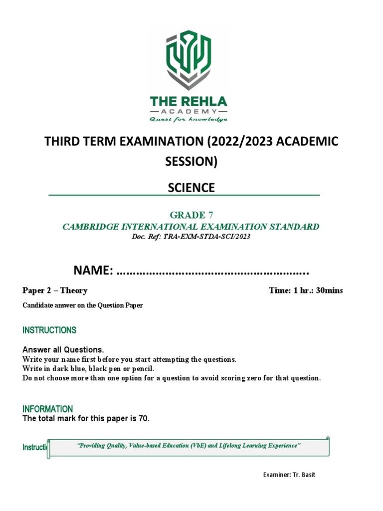GRADE 7 SCIENCE EXAM PAPER2 3RD TERM | PDF | Rock (Geology) | Soil
