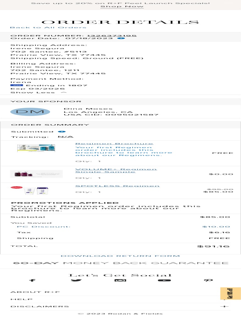 ORDER DETAILS Rodan + Fields® | PDF