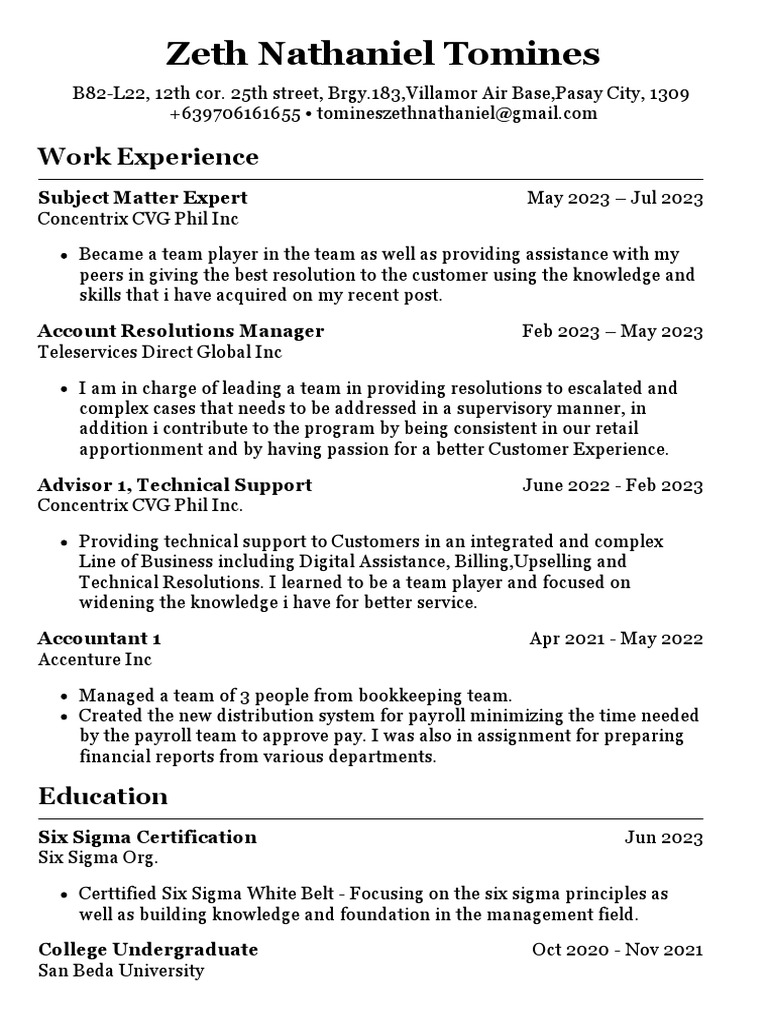 Zeth Nathaniel Tomines: Career Overview | PDF | Business Economics ...