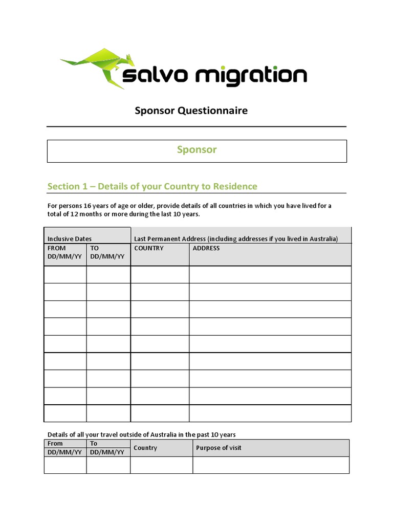 Partner - Sponsor Questionnaire | PDF | Travel Visa | Crime & Violence