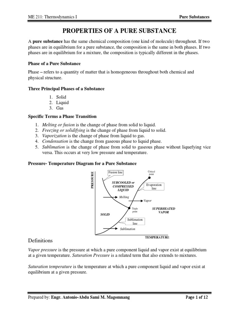 Thermodynamics 1 - LN-Topic 2 (Pure Substances) | PDF | Phase (Matter) | Gases