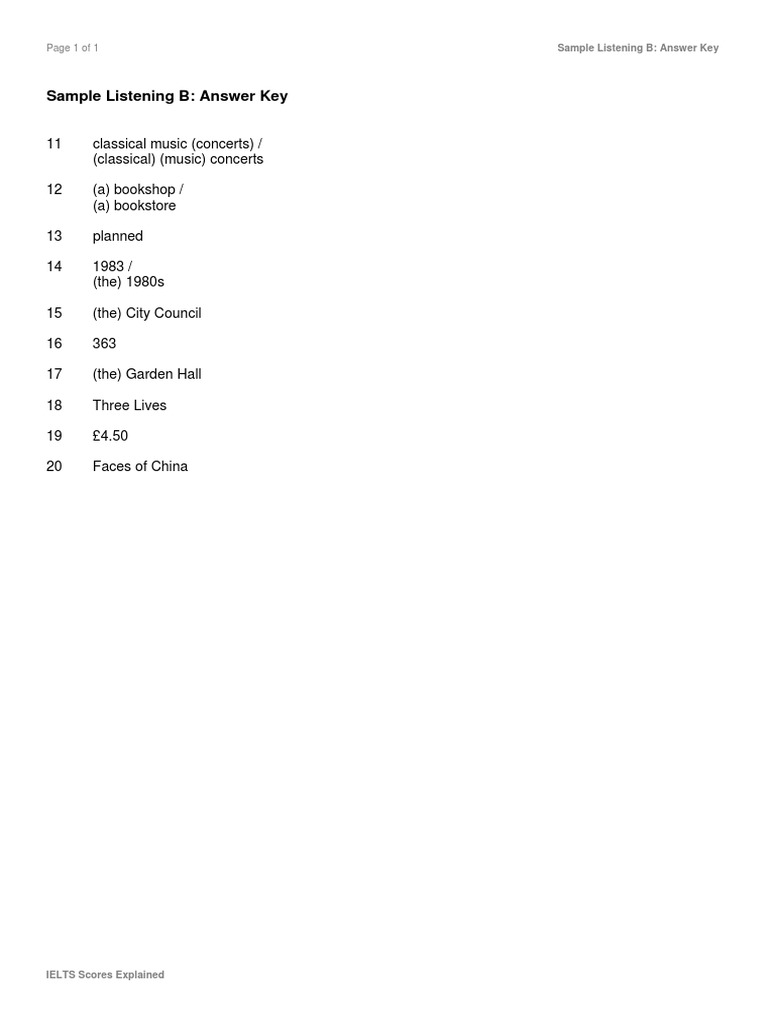 Section 2 Listening B Answers | PDF | Art