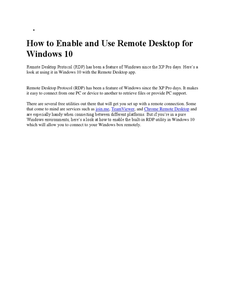 Windows 10 Remote Desktop Guide | PDF | Microsoft Windows | Remote ...