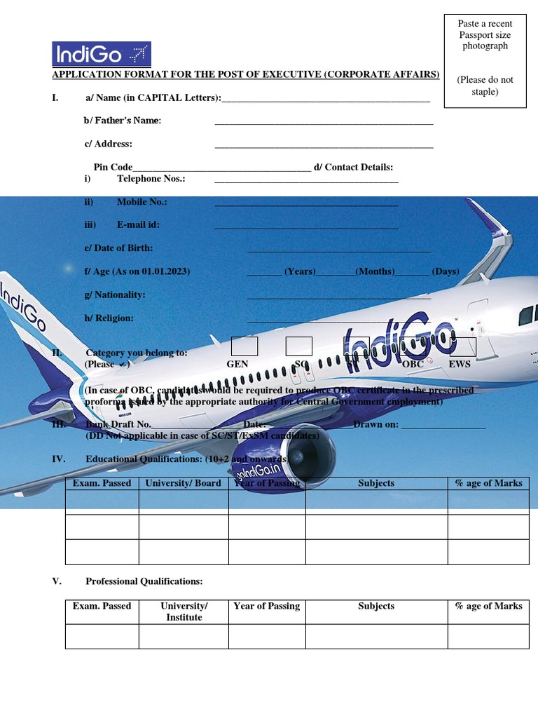 IndiGo Application Form | PDF | Government