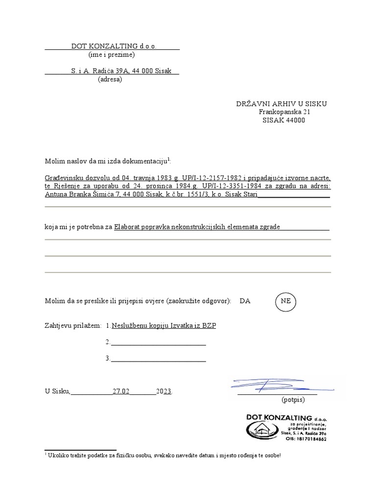Opci-Formular - Državni Arhiv | PDF