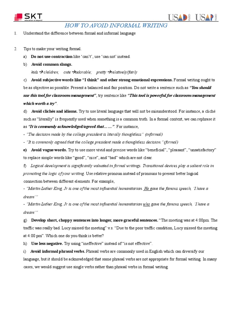 How To Avoid Usap Informal Writing About 2 | PDF | Essays | Evidence
