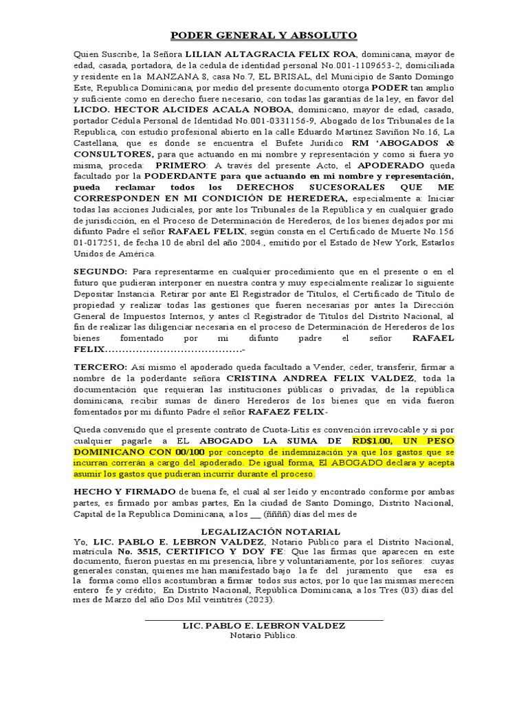 PODER GENERAL Y ABSOLUTO - Melisa (1) TIA LILIAN | PDF | República Dominicana | Gobierno