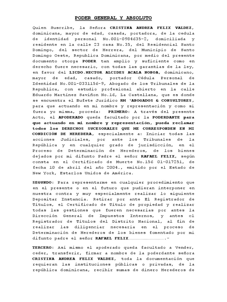 PODER GENERAL Y ABSOLUTO - Melisa (1) CRISTINA | PDF | República Dominicana | Justicia
