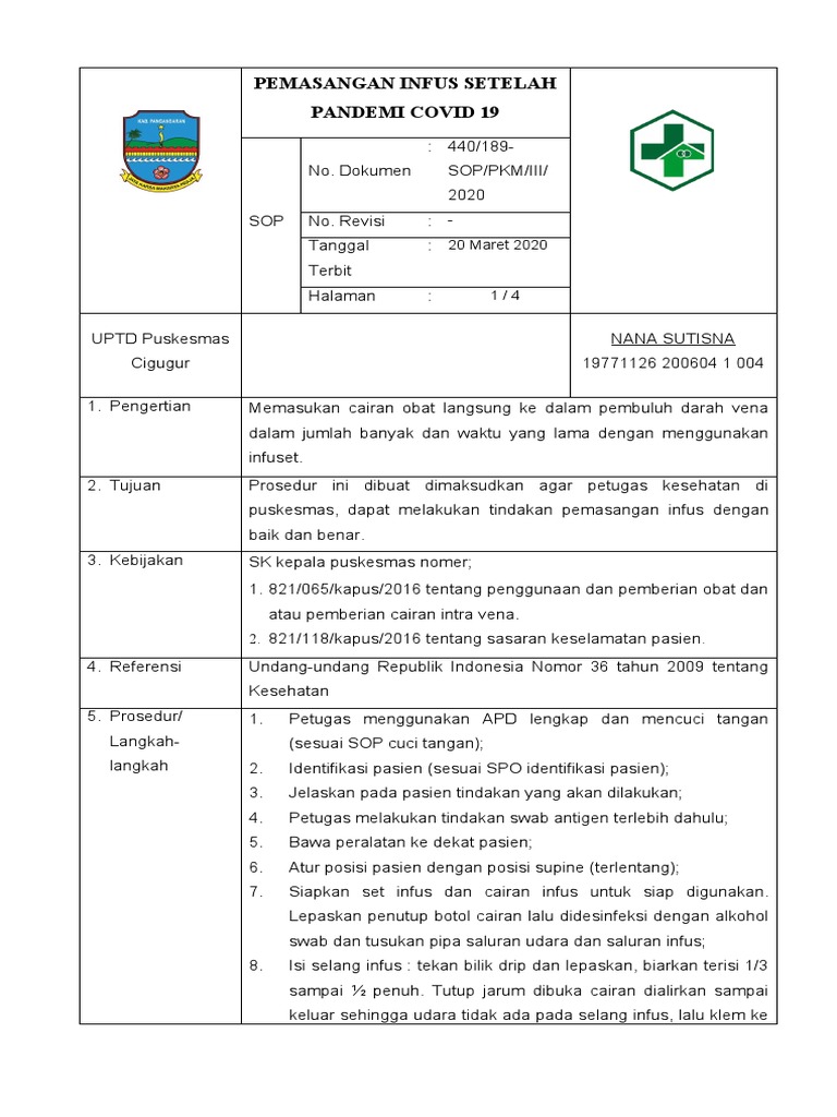 Sop Pemasangan Infus (Setelah Pandemi) | PDF | Pengembangan Diri ...