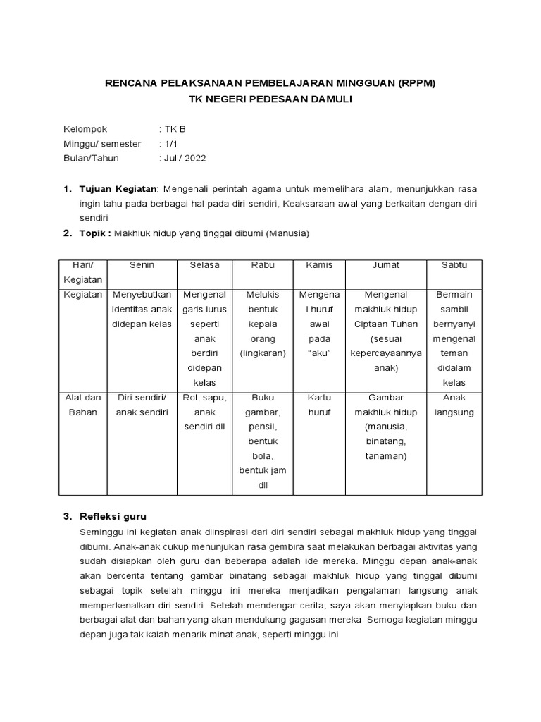 RPPH Minggu Ke 1 | PDF