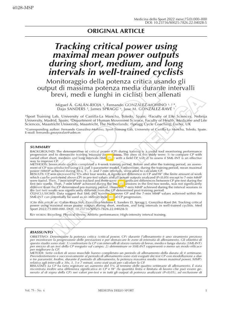 Tracking Critical Power Using Maximal Mean Power Outputs During Short ...