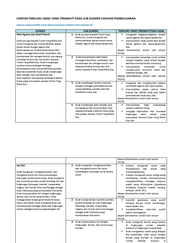Contoh Perilaku Anak PAUD Teramati | PDF