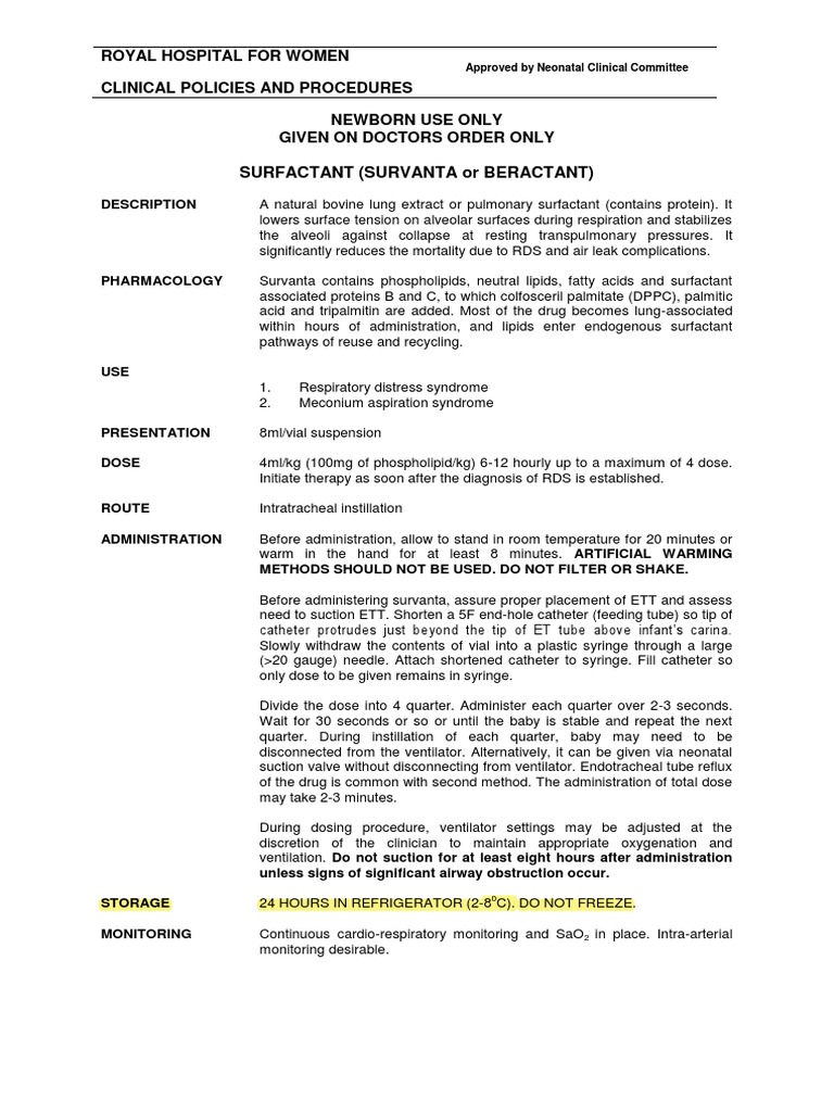 Survanta | PDF | Clinical Medicine | Medical Specialties