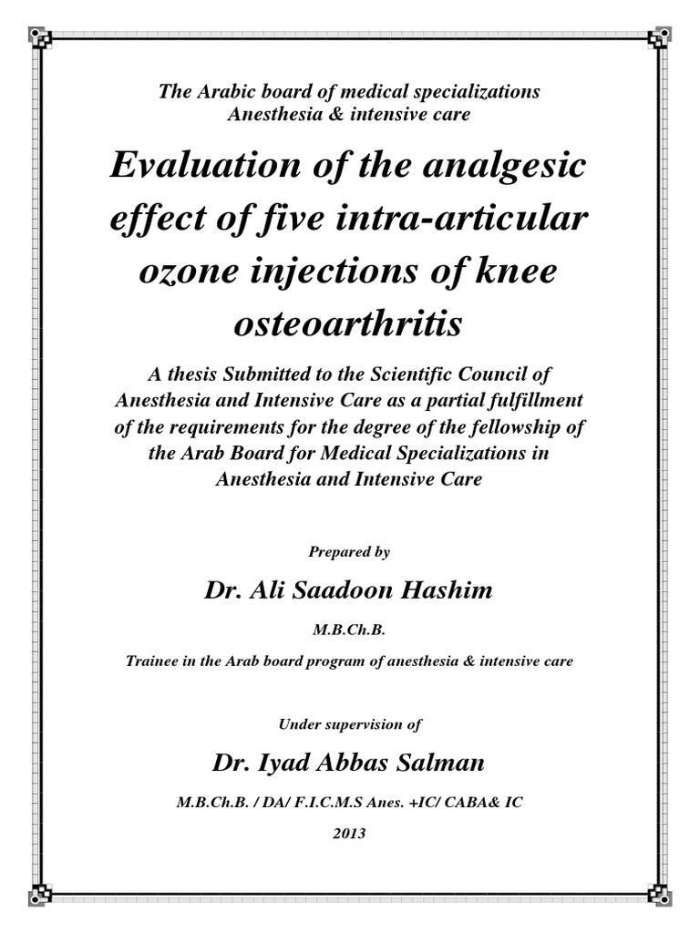 Evaluation of The Analgesic Effect of Five Intraarticular Ozone ...