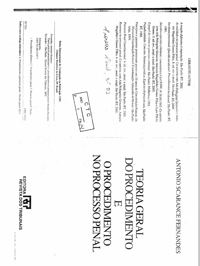 FERNANDES, Antonio Scarance. Teoria Geral Do Procedimento e o ...