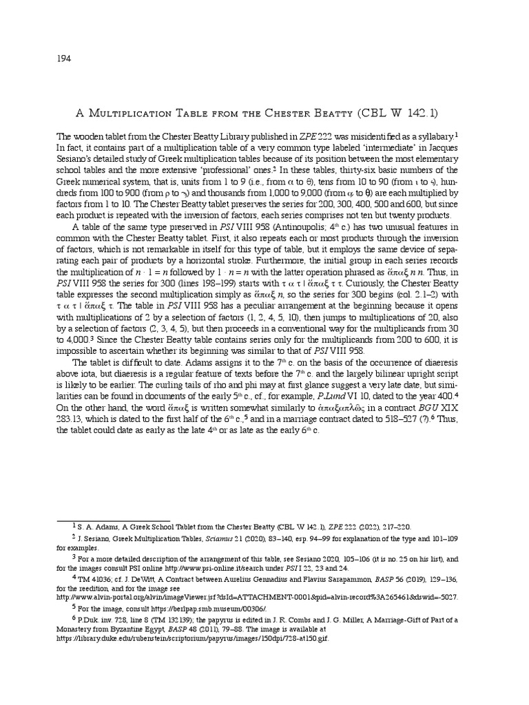 A Multiplication Table From The Chester | PDF | Writing