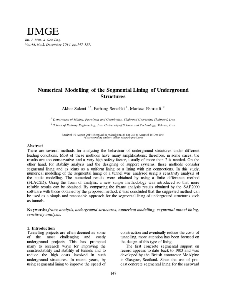 Numerical Modelling of The Segmental Lining | PDF | Bending | Beam (Structure)