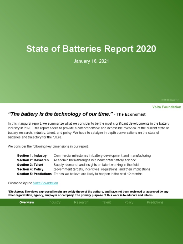 (Volta - Foundation) States of Batteries Report 2020 | PDF | Battery ...