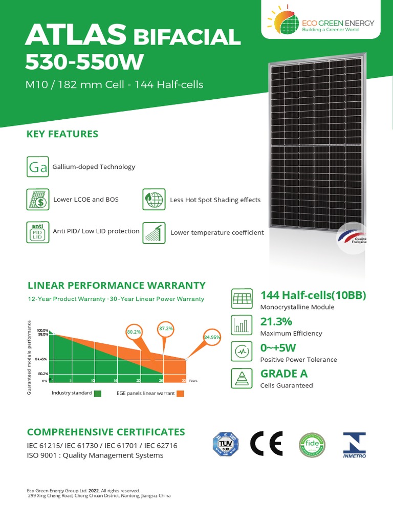 Atlas 530 550w Bifacial Module Perc 144mm10 Mono 10bb English New ...