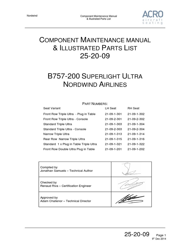 21-09-1-303 CMM 25-20-09 Iss 7 Nordwind B737 | PDF | Screw | Rivet