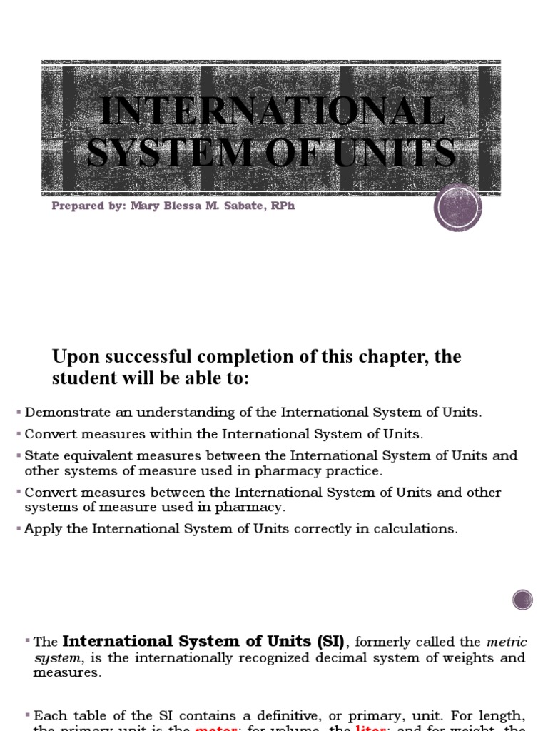 International System of Units | PDF | Dose (Biochemistry) | Chemistry