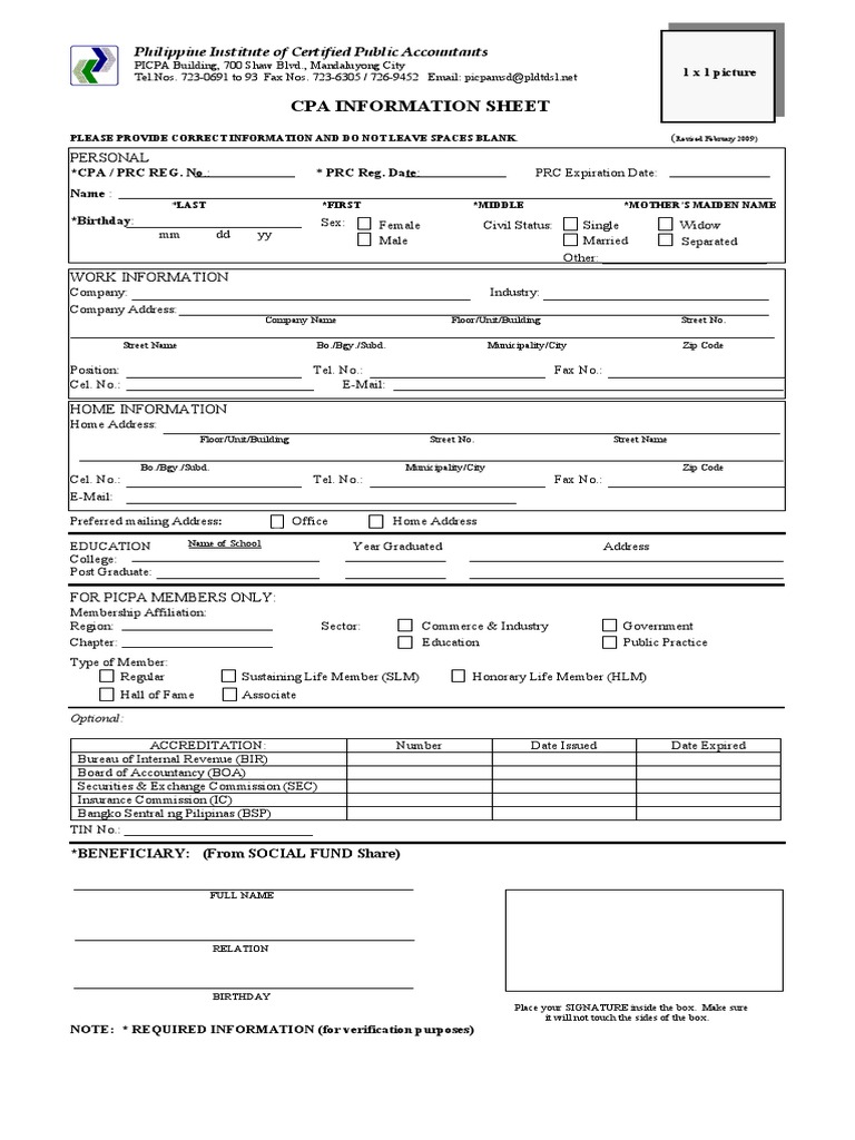 CPA Information Sheet Template | PDF | Service Industries | Financial ...