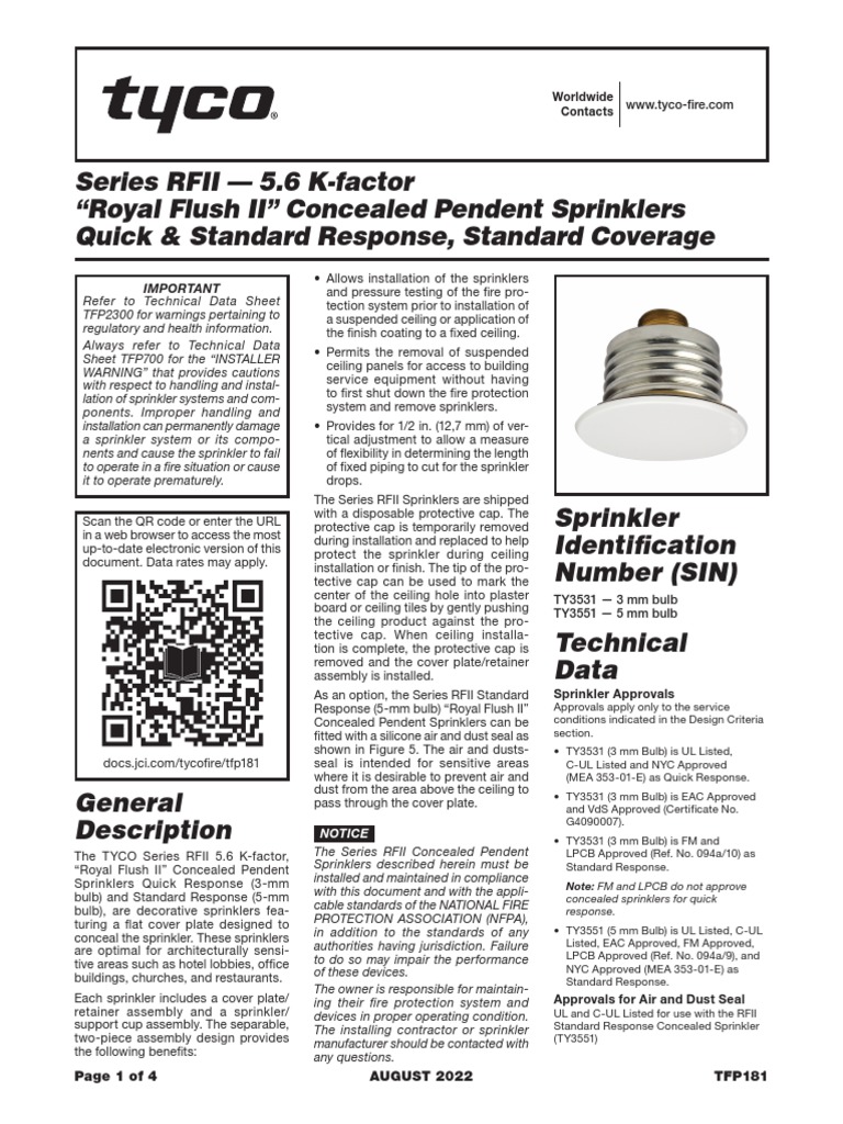 Tyco RFII Concealed Sprinkler Overview | PDF | Fire Sprinkler System ...