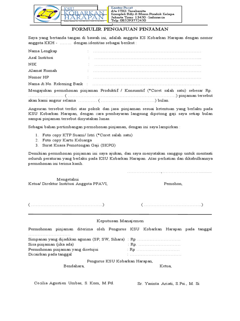 FORMULIR PENGAJUAN PINJAMAN | PDF