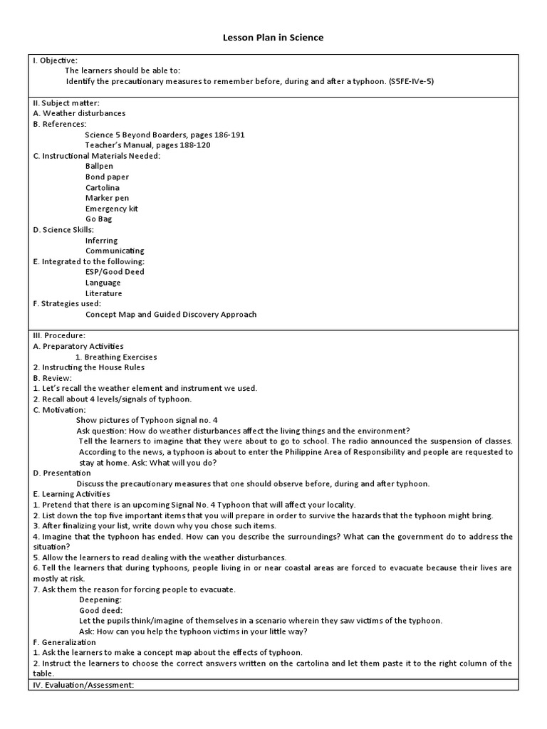 Lesson Plan in Science V | PDF | Lesson Plan | Learning