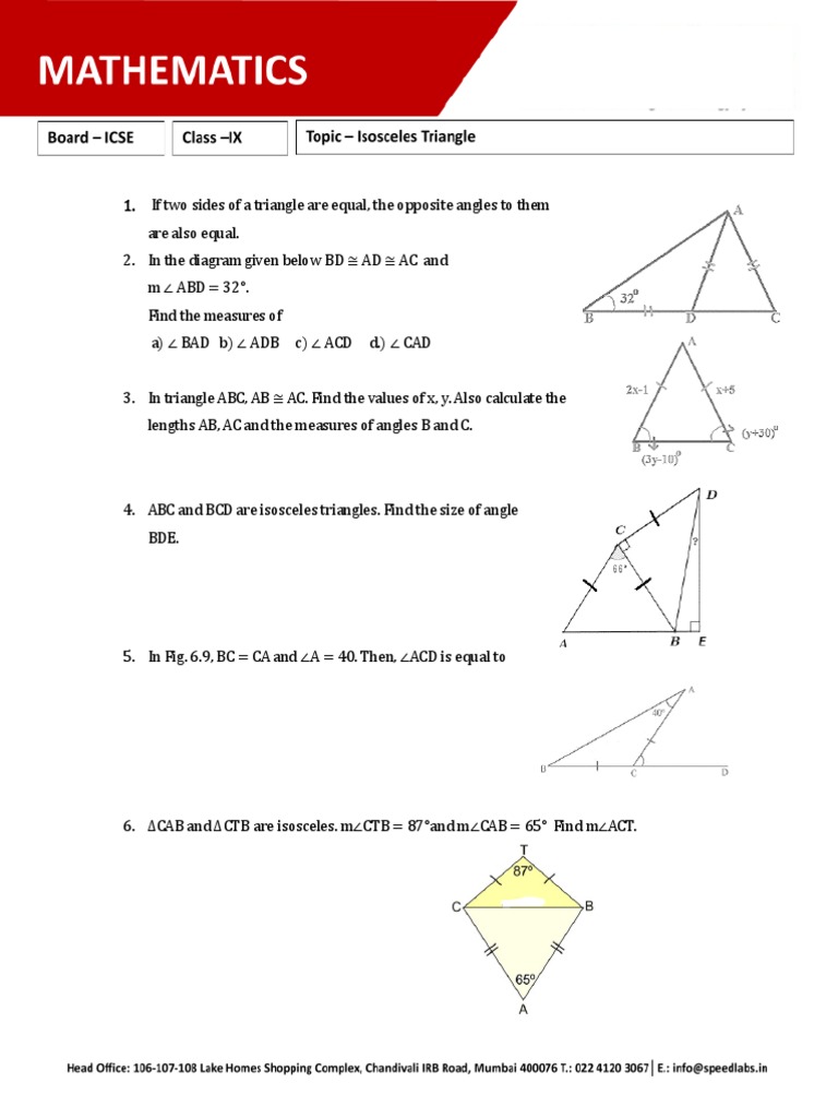 Isosceles Triangle Problems Class 9 | PDF | Teaching Methods & Materials