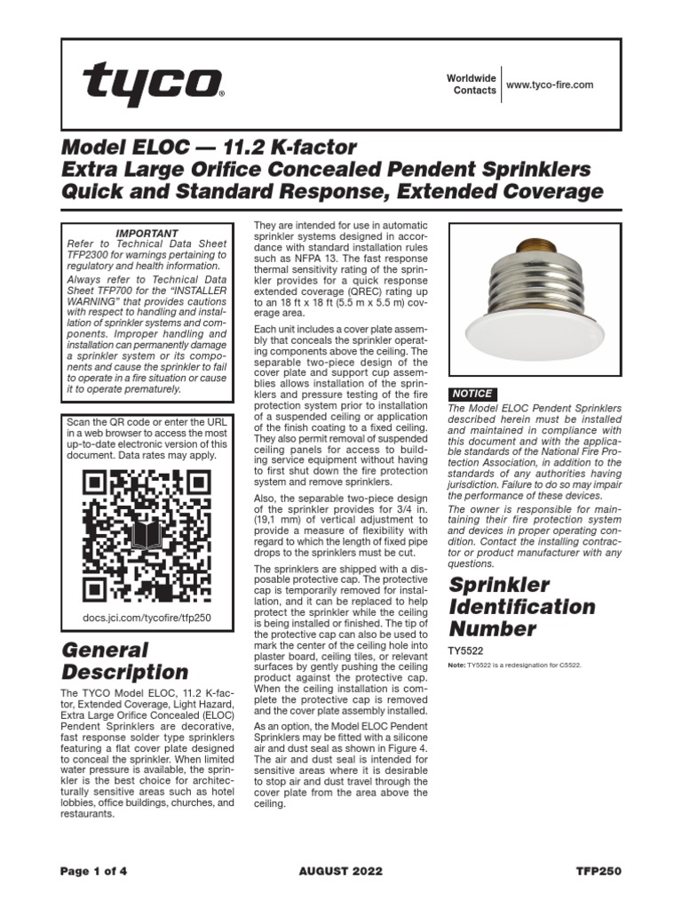 Tyco TY5522 TFP250 - 08 - 2022 | PDF | Fire Sprinkler System ...