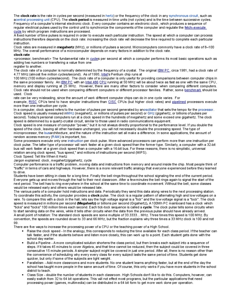 Clock Speed | PDF | Central Processing Unit | Hertz