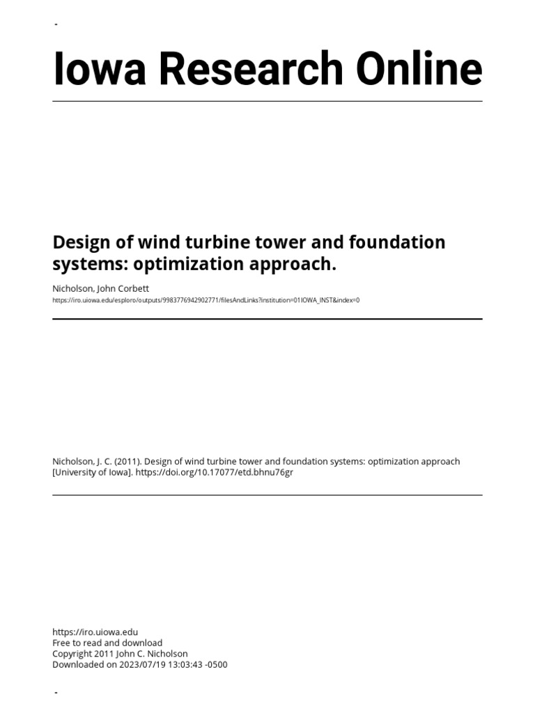 Design of Wind Turbine Tower and Foundation Systems_ Optimization | PDF ...