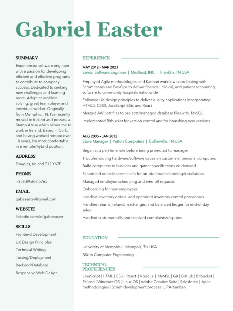 Gabriel Easter CV | PDF | Software Engineering | Software